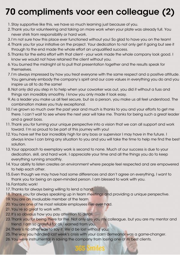 Give a compliment to your colleague - 365 Smiles