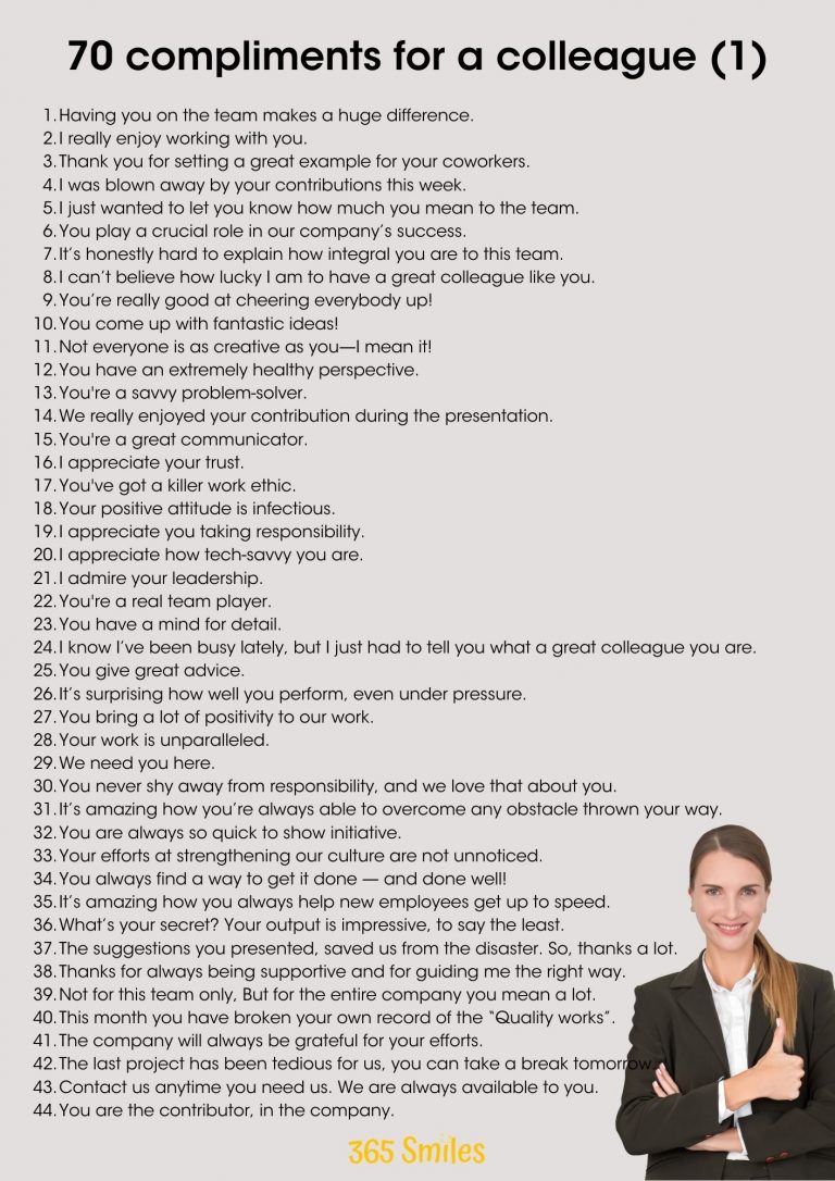 Give a compliment to your colleague - 365 Smiles